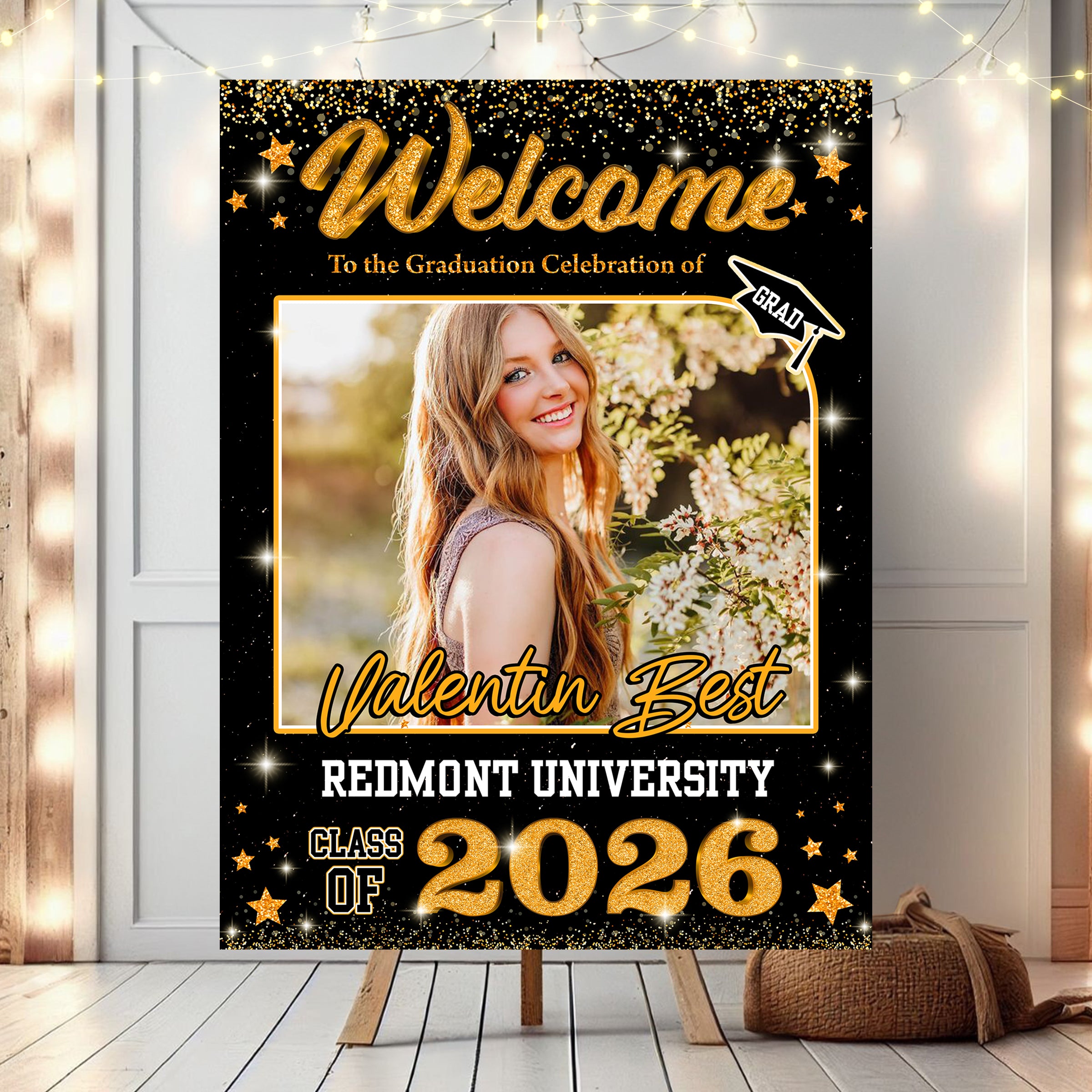 Glitter Photo Personalized Graduation Welcome Sign - Custom Photo Welc ...